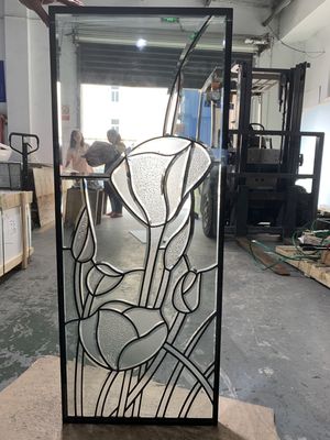 lily design clear beveled Entry Door Decorative Leaded Glass With ...
